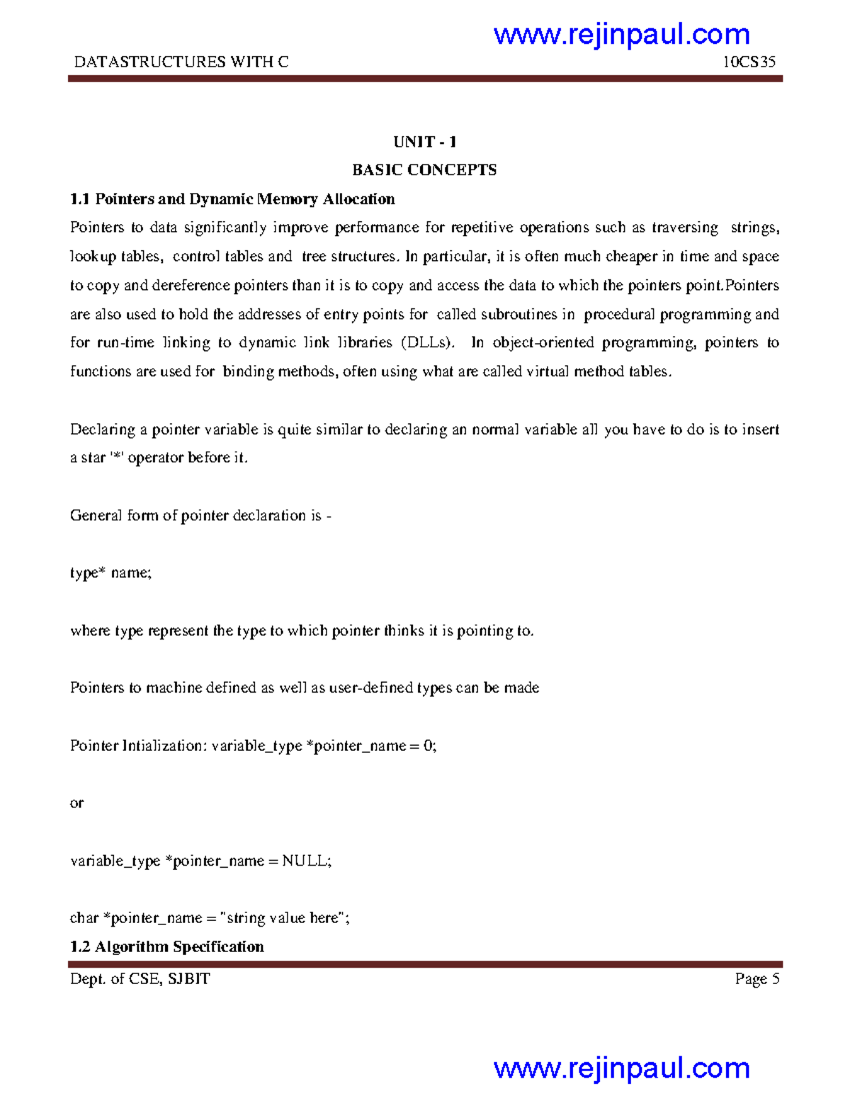 Pointers And Dynamic Memory Allocation Datastructures With C 10cs