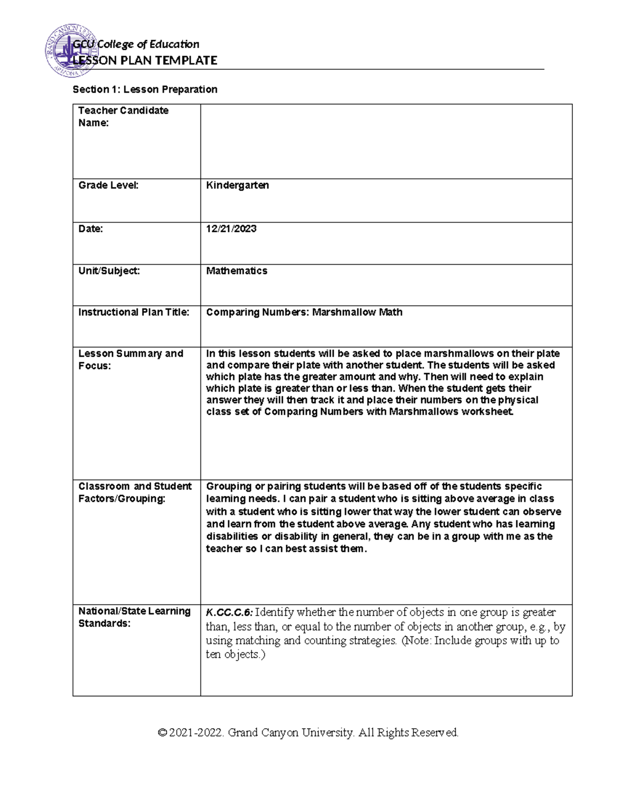 COE lesson plan- Math - LESSON PLAN TEMPLATE Section 1: Lesson ...