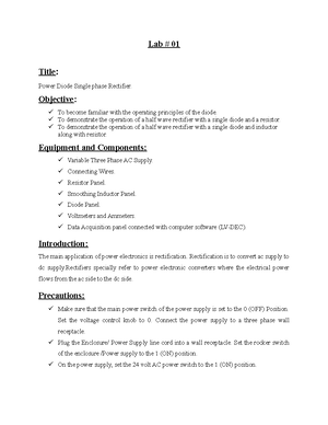 Assignment question - POWER ELECTRONICS ASSIGNMENT (1) A-EXERCISE SHEET 1 SINGLE PHASE RECTIFIER ...
