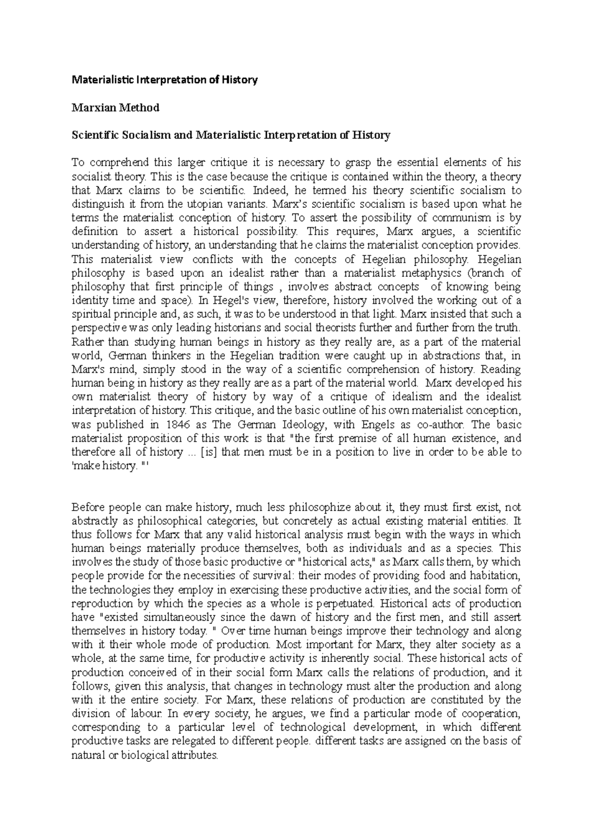 Marx MPP - Assignment on historical materialism and dialectical ...