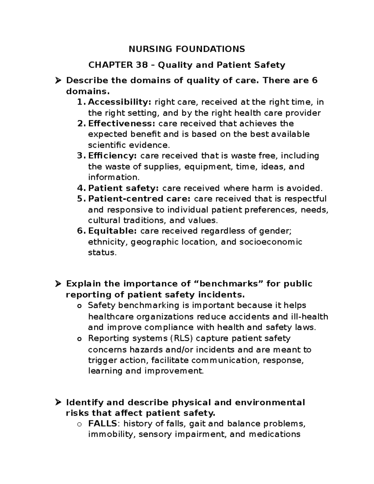 Module 1 - Ch 38 - Quality and Patient Safety - NURSING FOUNDATIONS ...