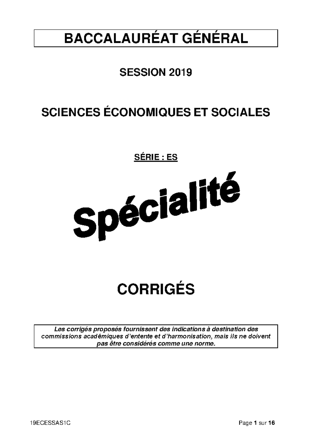 Corriggé bac ses chomage - BACCALAURÉAT GÉNÉRAL SESSION 2019 SCIENCES ...