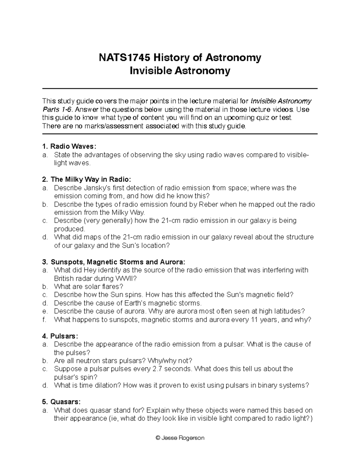 NATS1745A - Invisible Astronomy - Study Guide - NATS1745 History of ...
