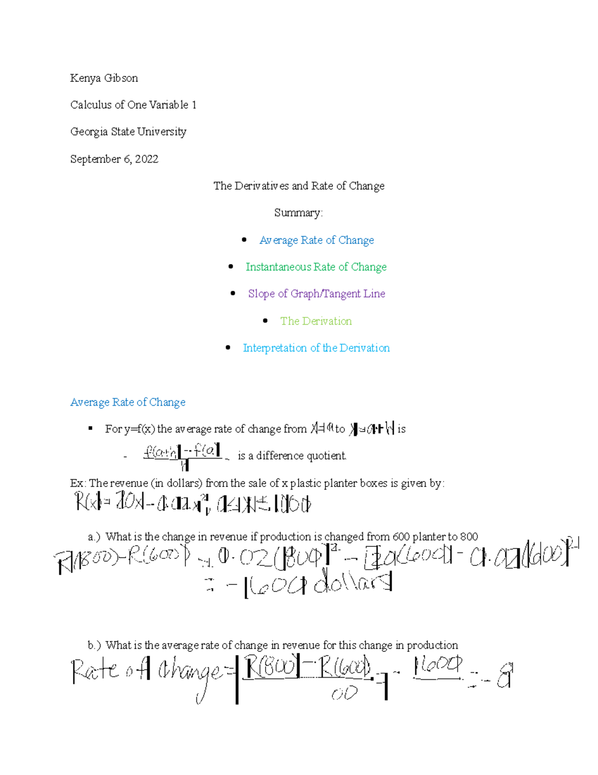 Calculus of One Variable 1 Class 6 2 - Kenya Gibson Calculus of One ...