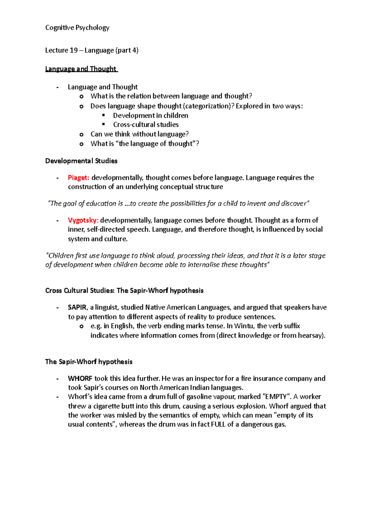 Lecture 19 – Language - Cognitive Psychology Lecture 19 – Language ...