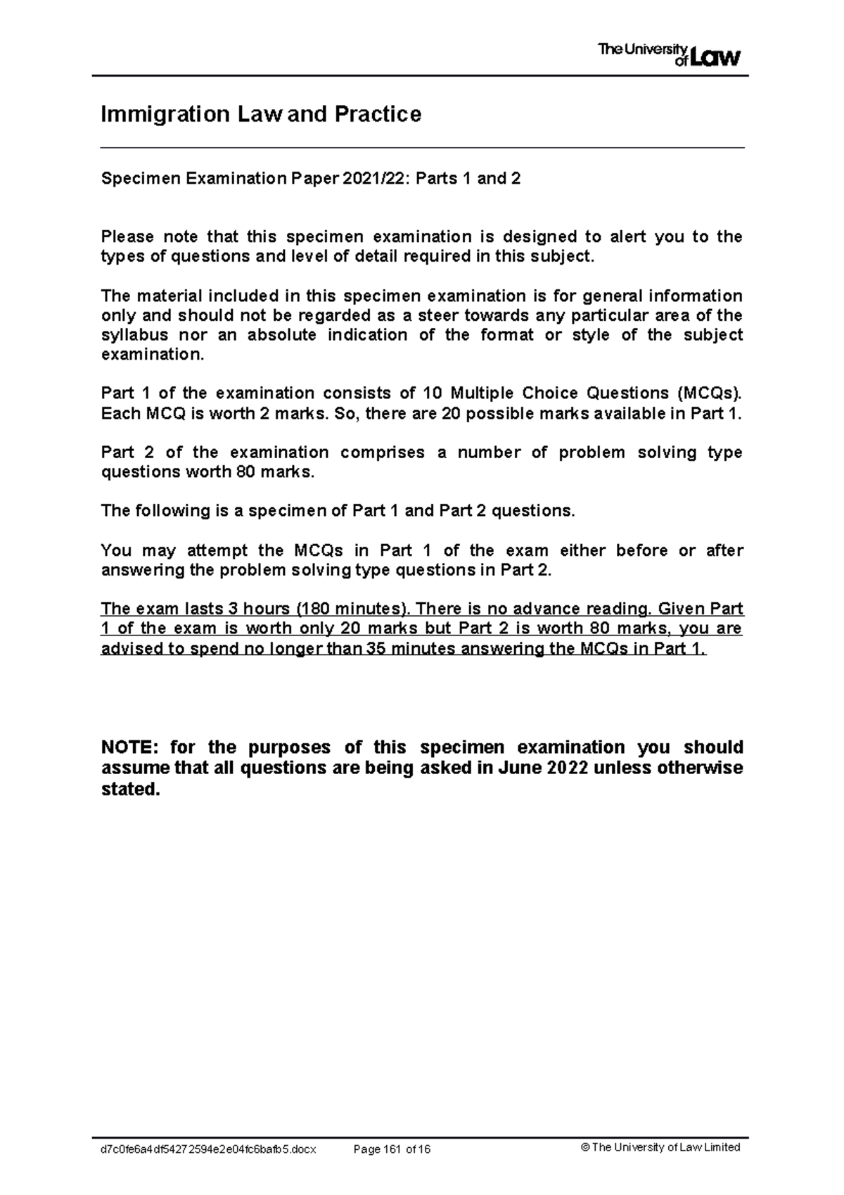 2122 imm ce01 exam specimen q - Immigration Law and Practice Specimen ...