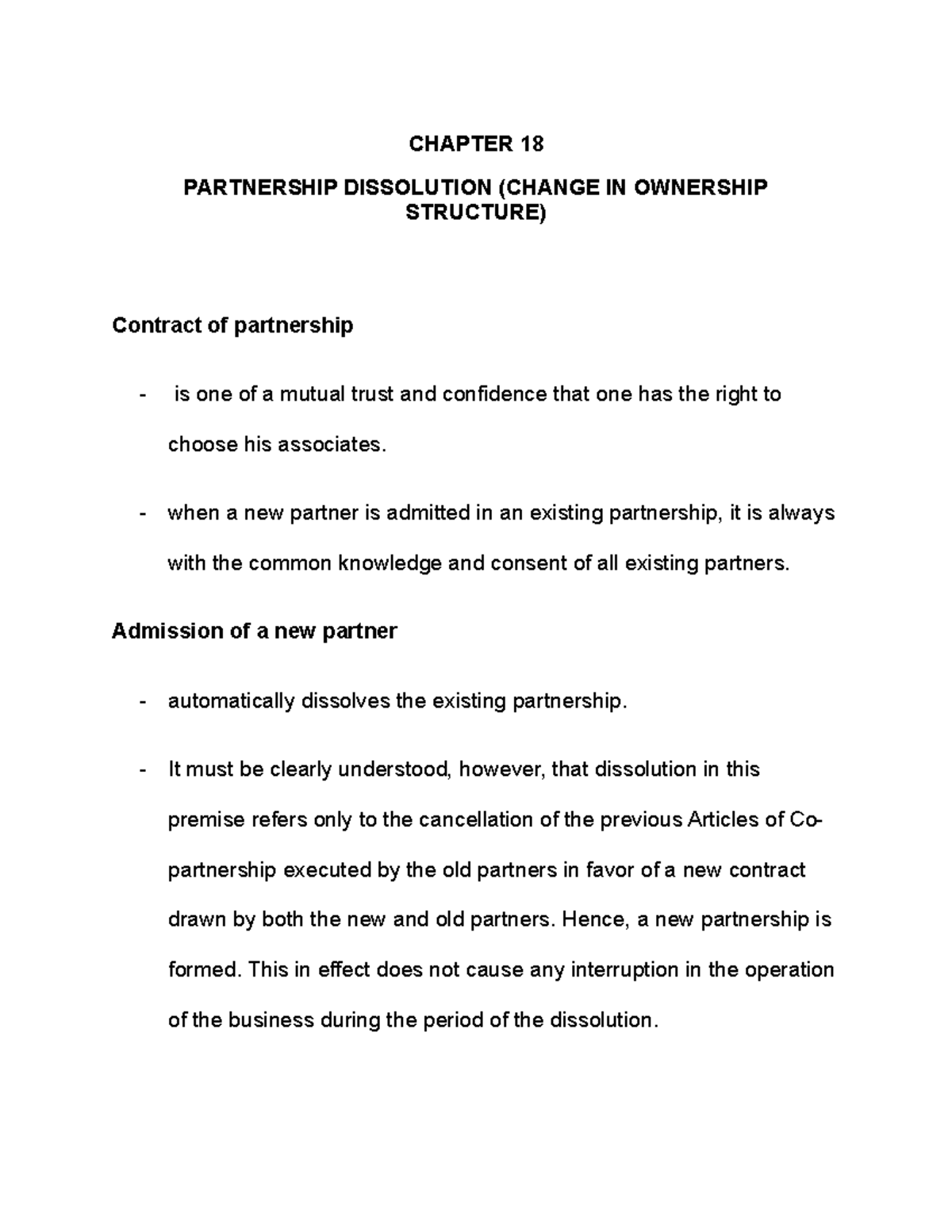 Chapter 18 Partnership Dissolution ( Change IN Ownership Structure) - CHAPTER 18 PARTNERSHIP ...