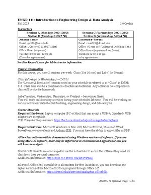 ENGR 111 Syllabus Fall 2022 - V1 (9-11-2022) - ENGR 111: Introduction to Engineering Design ...