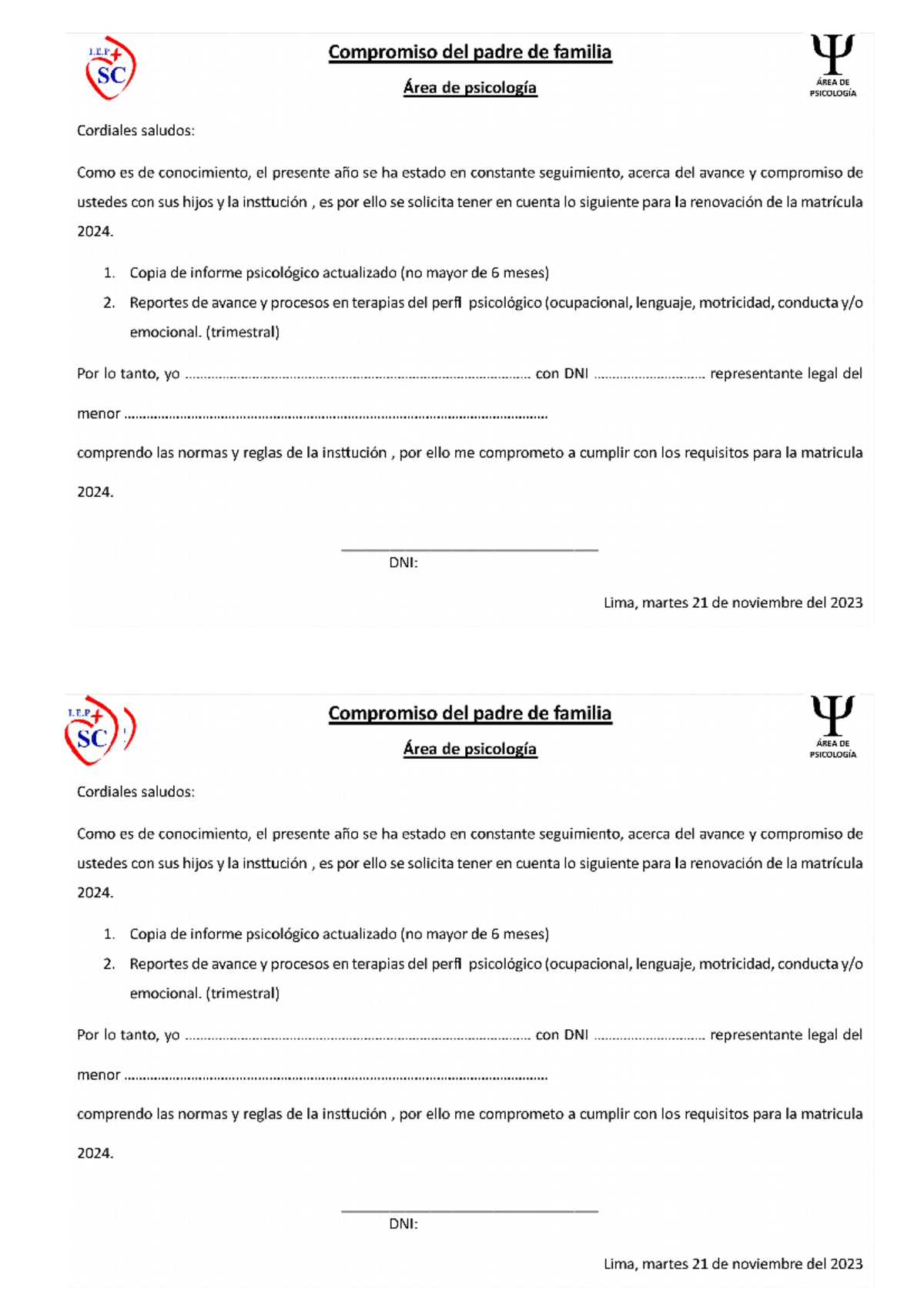 Compromiso padres martes 21 2023 - Internado - Psicología - Studocu