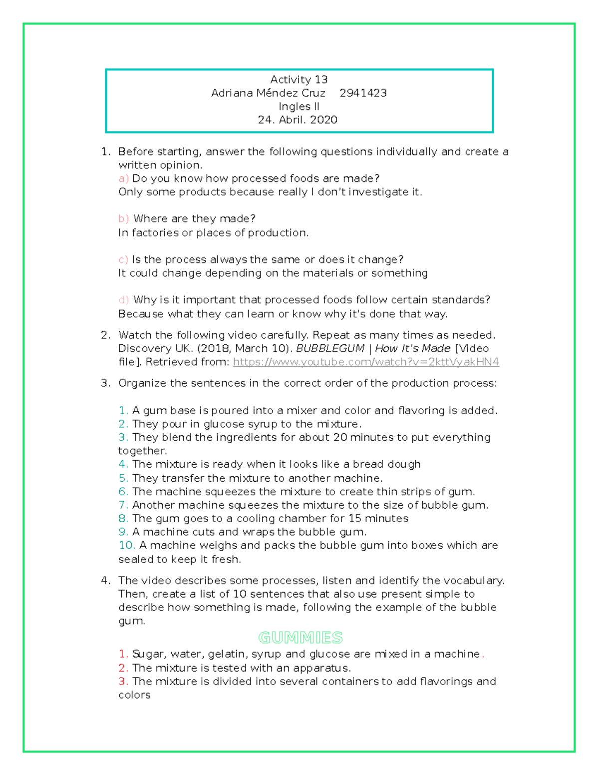 Activity 13 - Before starting, answer the following questions ...