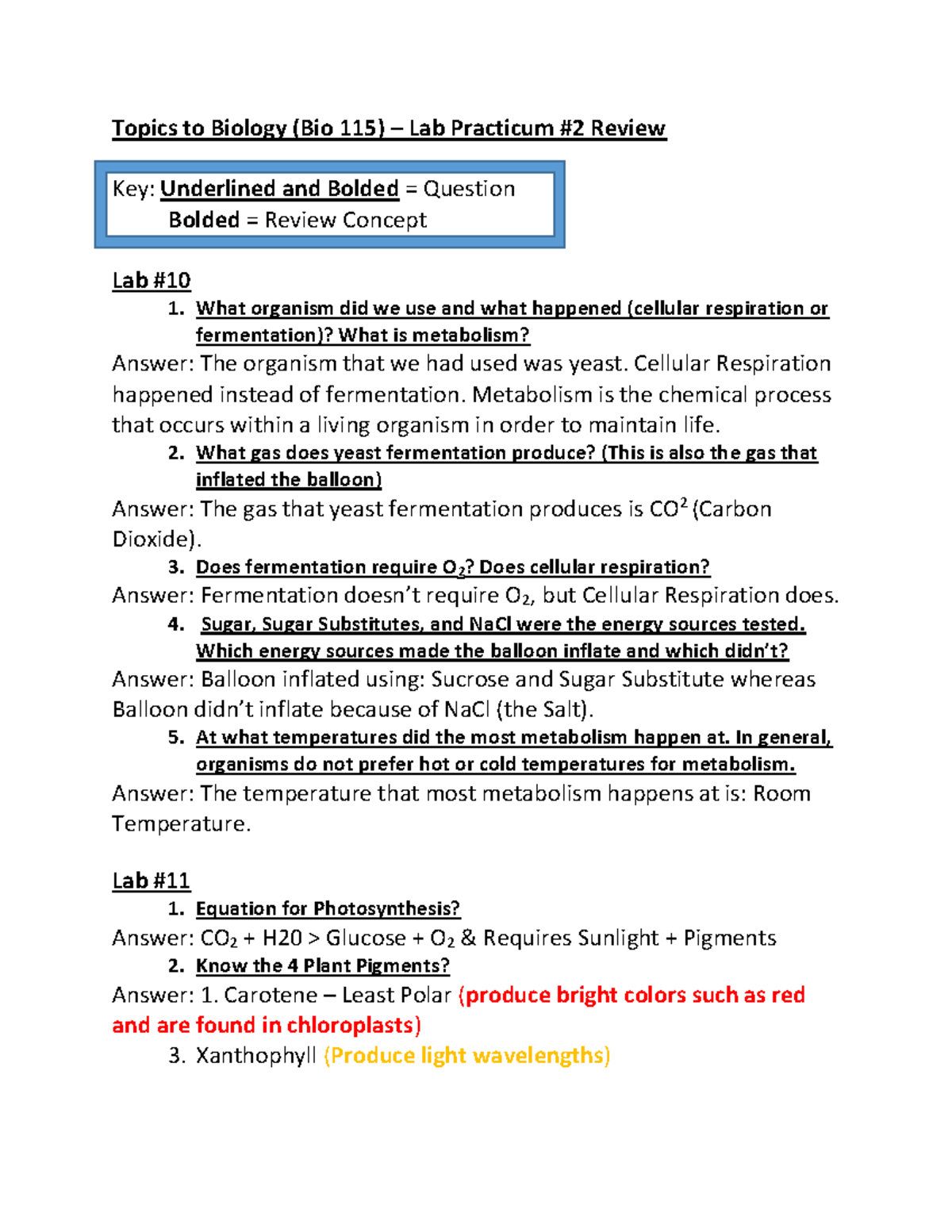MT Bio 115 Lab Practicum 2 - Topics to Biology (Bio 115) – Lab Practicum #2 Review Key ...