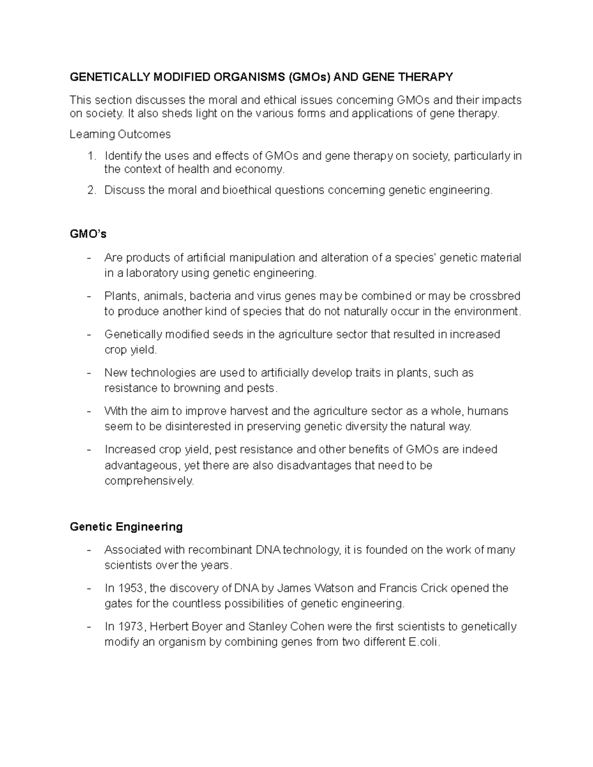GMO and Gene Theraphy - discusses the moral and ethical issues ...