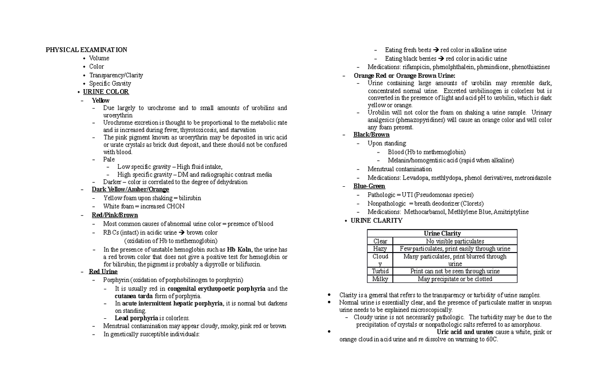 4. Physical Examination - PHYSICAL EXAMINATION Volume Color ...