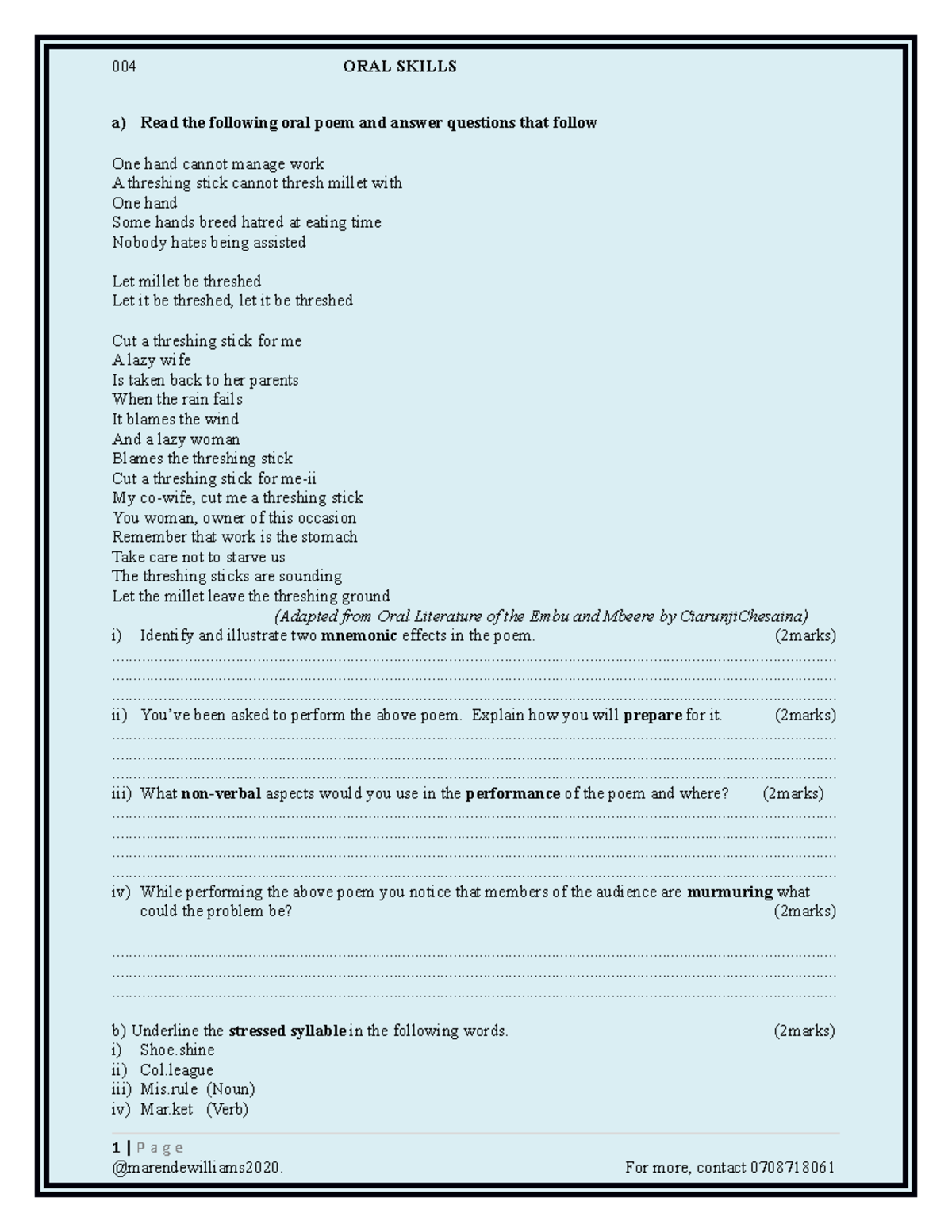 ORAL Skills 004 - Well developed lecture notes - a) Read the following ...
