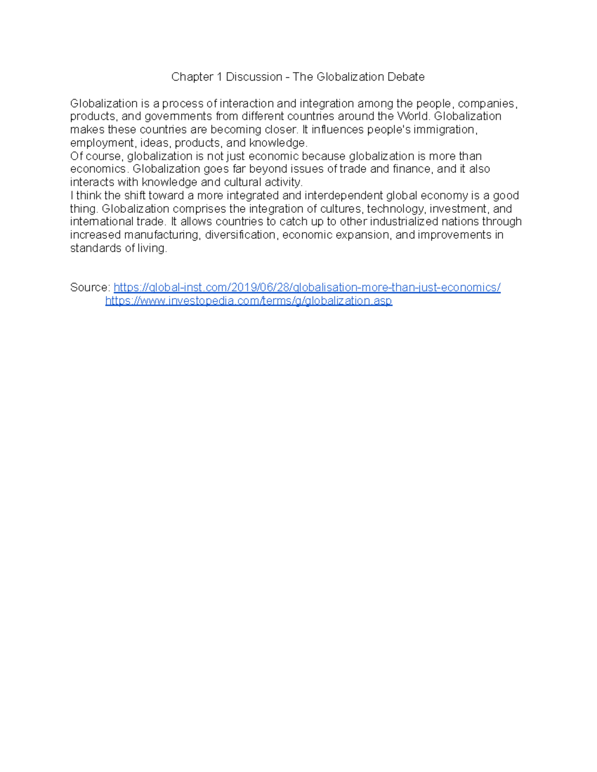 ECO 06 Chapter 1 Discussion - The Globalization Debate - Chapter 1 ...