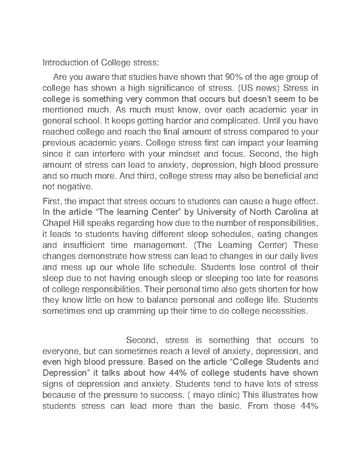 College stress - Professor John Todd wanted us to make an informative ...