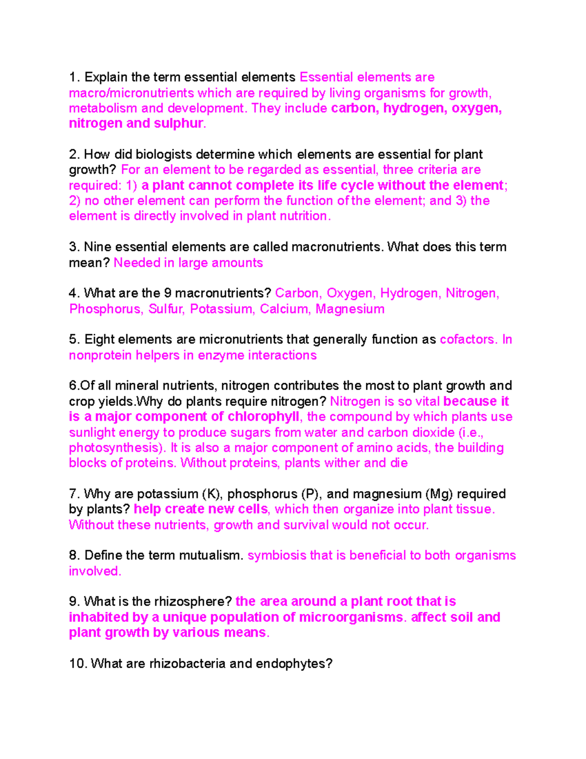 Bio 1002 section 4 - Lecture notes 4 - Explain the term essential ...