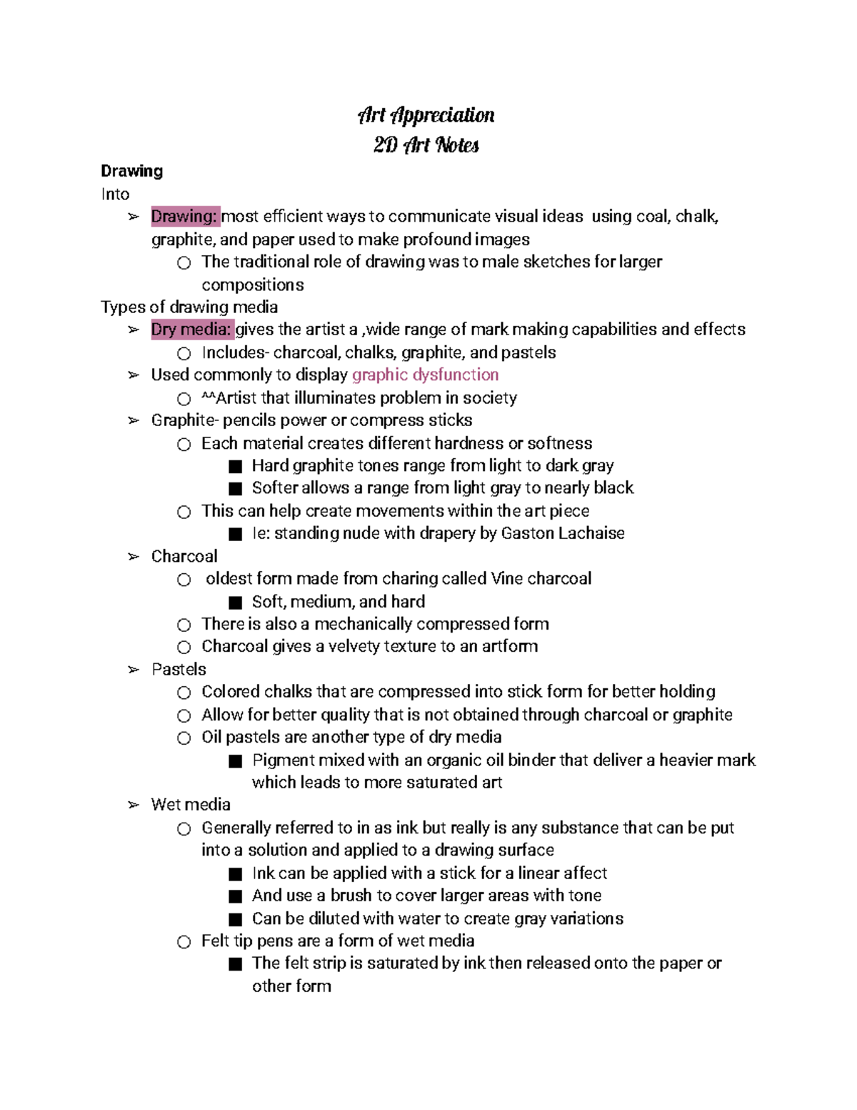 Art Appreciation-2d art notes - Art Appreciation 2D Art Notes Drawing ...