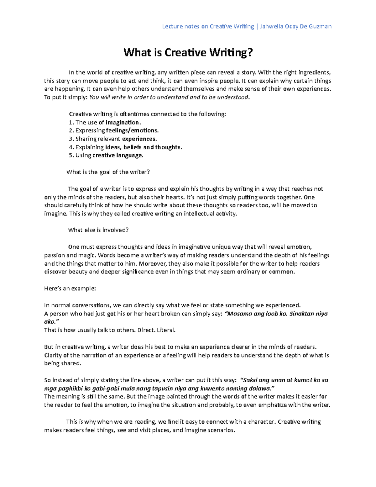 Lecture Notes on Creative Writing - With the right ingredients, this ...