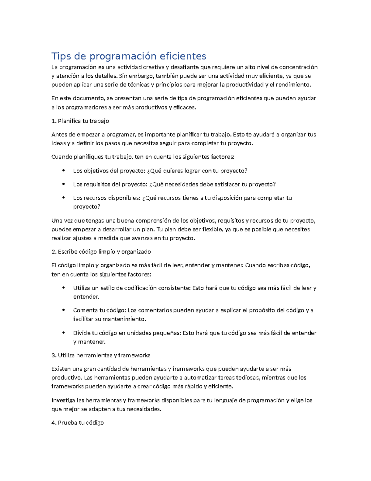 Tips de programación eficientes - Tips de programación eficientes La ...