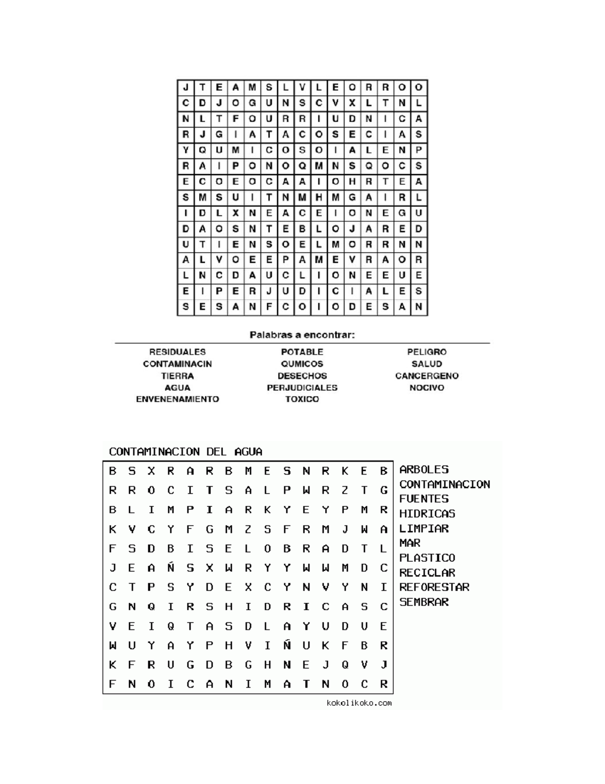 Contaminacion DEL AGUA SOPA DE Letras - UTEAMSLVLEORROO CDJOGUNSCVLTNT ...