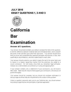 Essay Questions and Answers - California Bar Examination Essay ...