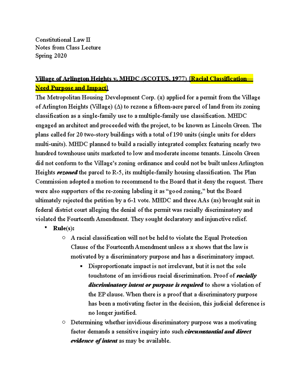 Racial Classification—Need Purpose and Impact - Constitutional Law II ...