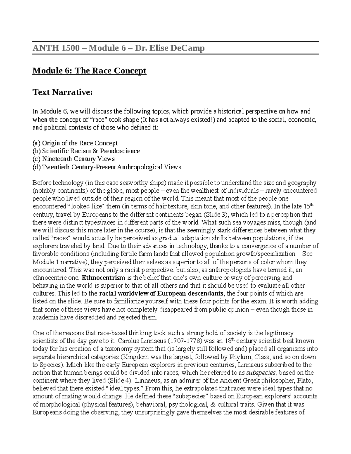 Module 6 Narrative - Dr.DeCamp - ANTH 1500 – Module 6 – Dr. Elise ...