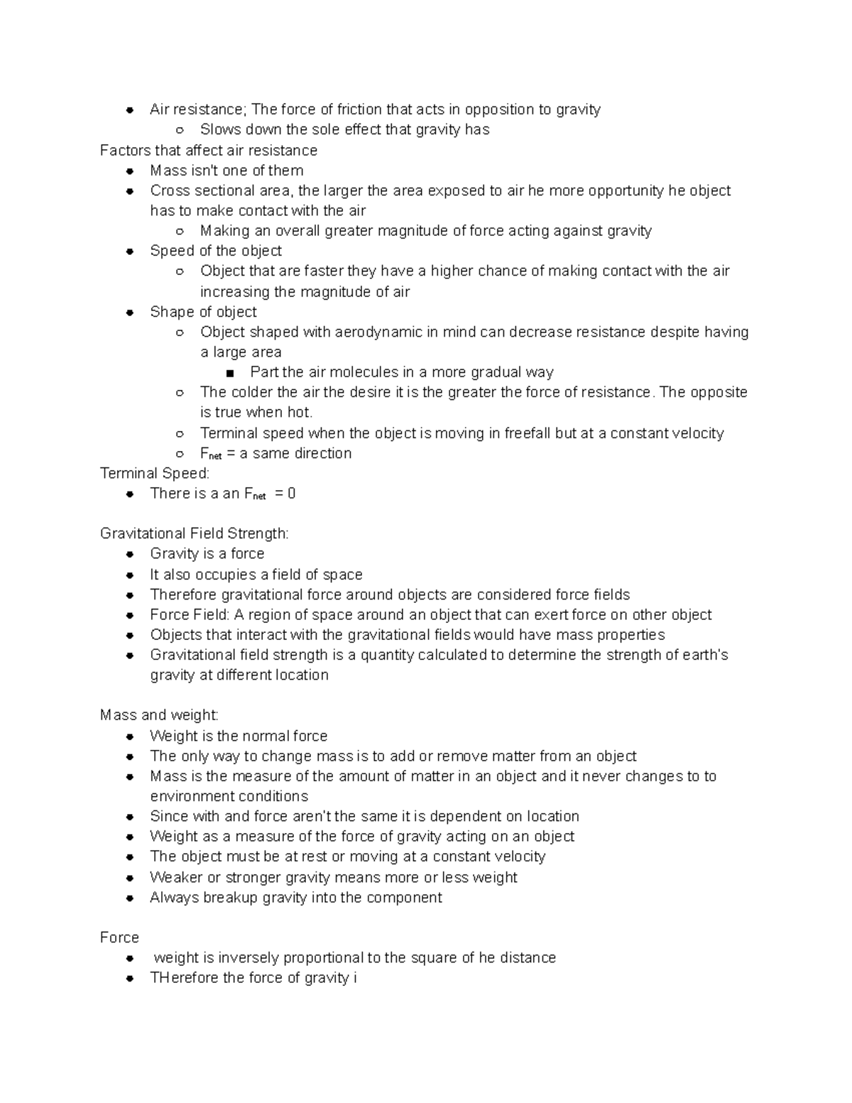 Chapter 4 Applications of Forces 4.1 gravitational force near earth ...