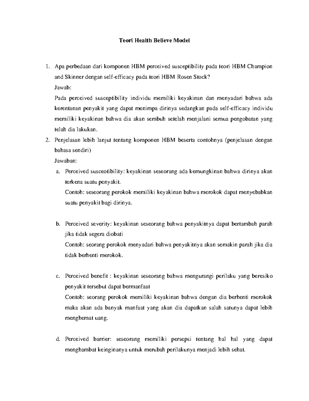 Teori Health Believe Model - Penjelasan lebih lanjut tentang komponen ...