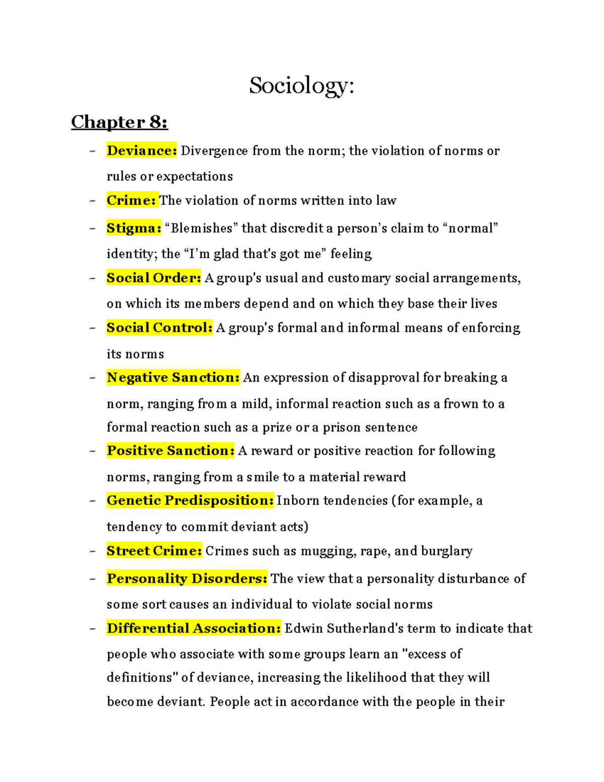 Sociology Final Chapters - Sociology: Chapter 8: Deviance: Divergence ...