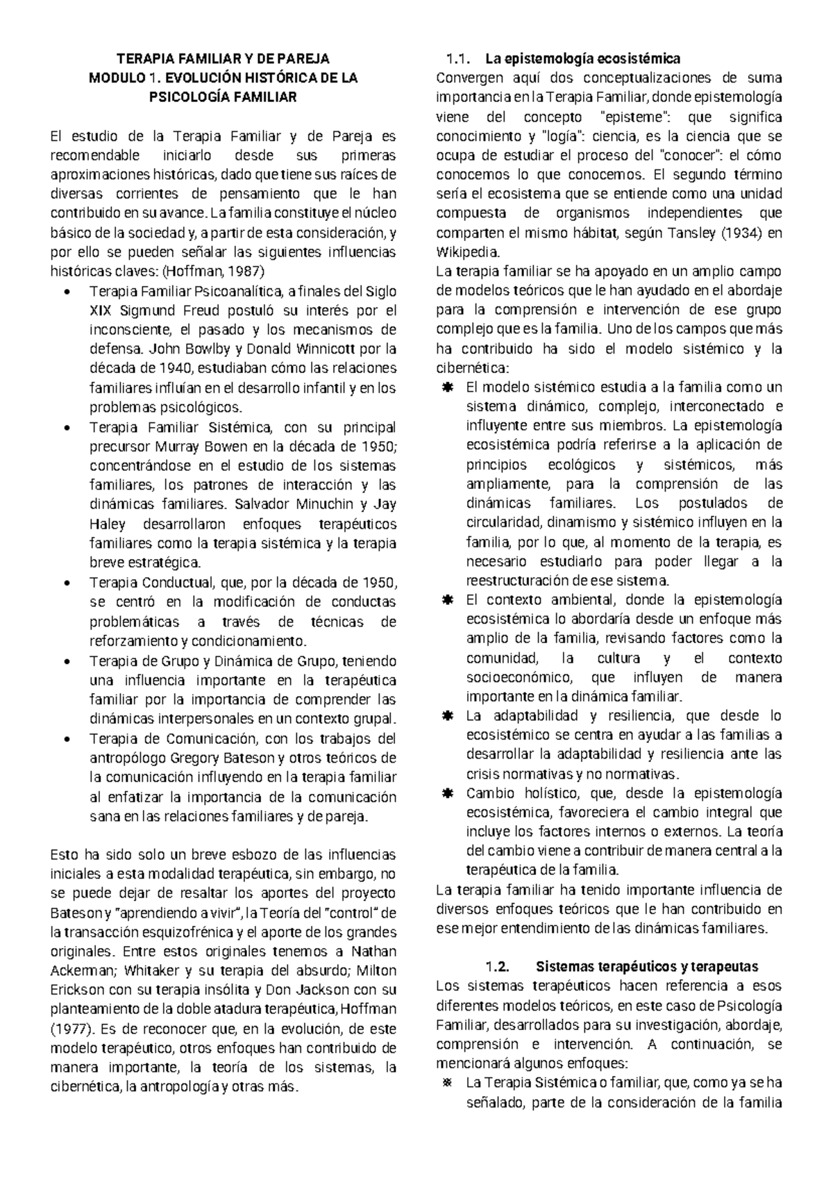 Folleto - terapia - Modulo 1 - TERAPIA FAMILIAR Y DE PAREJA MODULO 1. EVOLUCIÓN HISTÓRICA DE LA ...