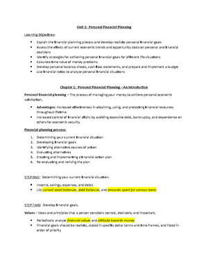Personal Finance and Planning -SM-I Unit I-III - B.(Hons.)/B.(Prog ...