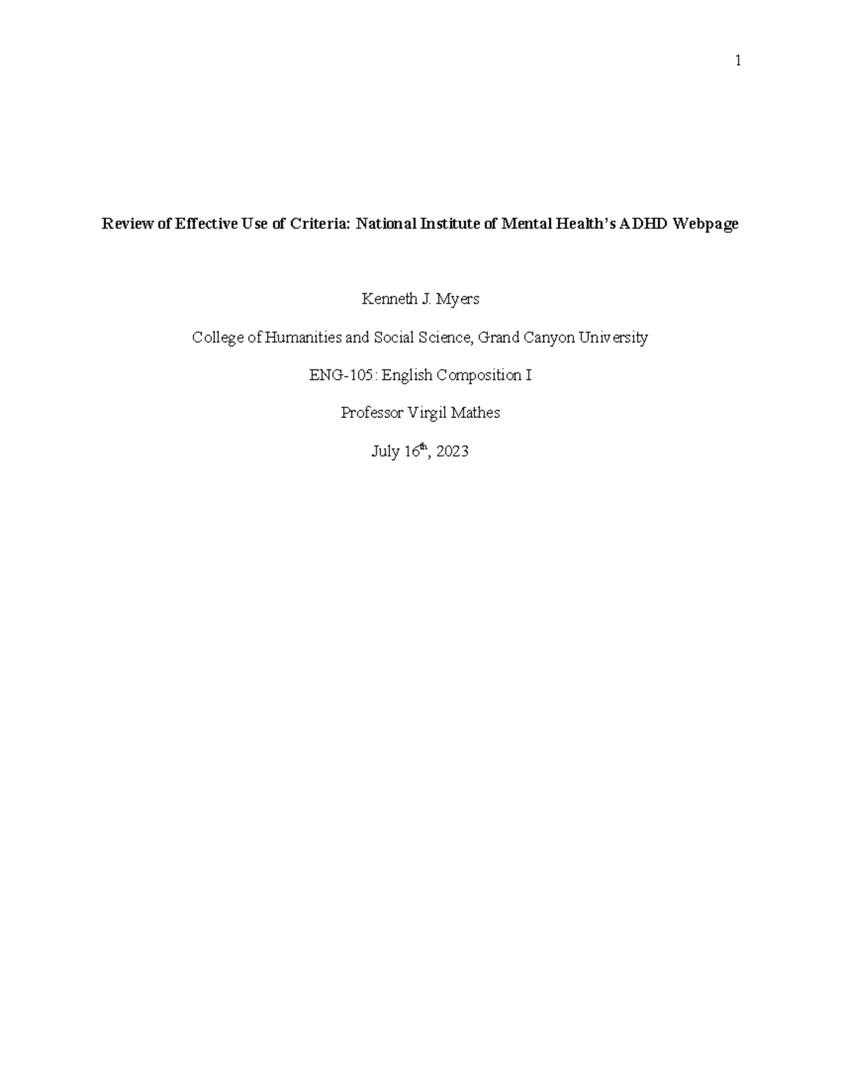 7:16 ENG-105 Final Draft Review ADHD - Review of Effective Use of ...