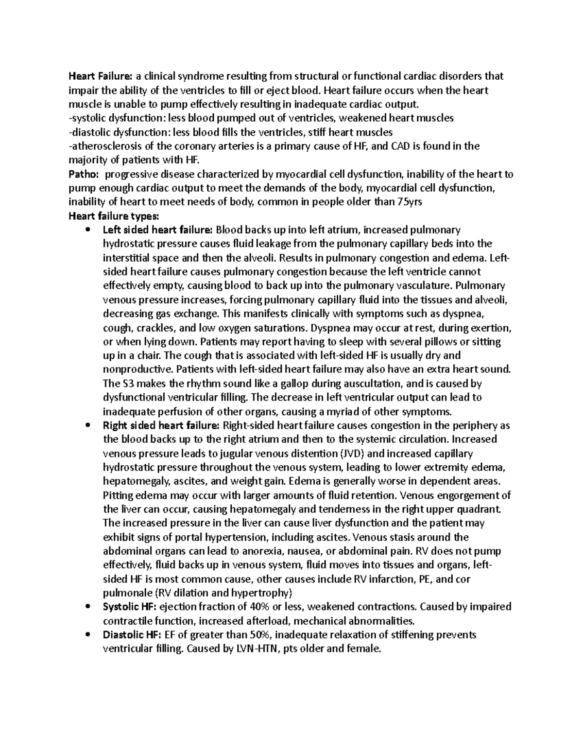 Heart Failure Notes - HF, CHF - Heart Failure: a clinical syndrome ...