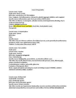 Exam 1 Medication List and Lab Values SV - Module 1 Exam Medication ...