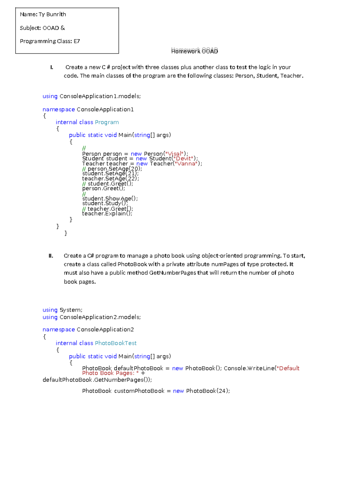Ty Bunrith Hw2 Coursework Homework Ooad Name Ty Bunrith Subject Ooad And Programming Class