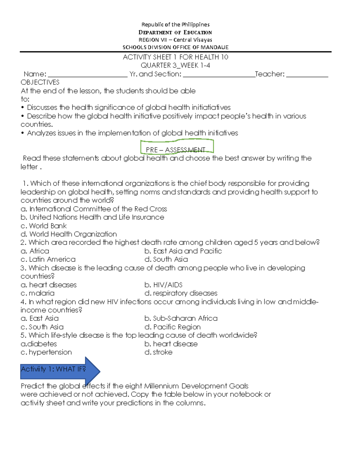 Health 10 Q3 week1-4 Activity Sheets - Republic of the Philippines ...