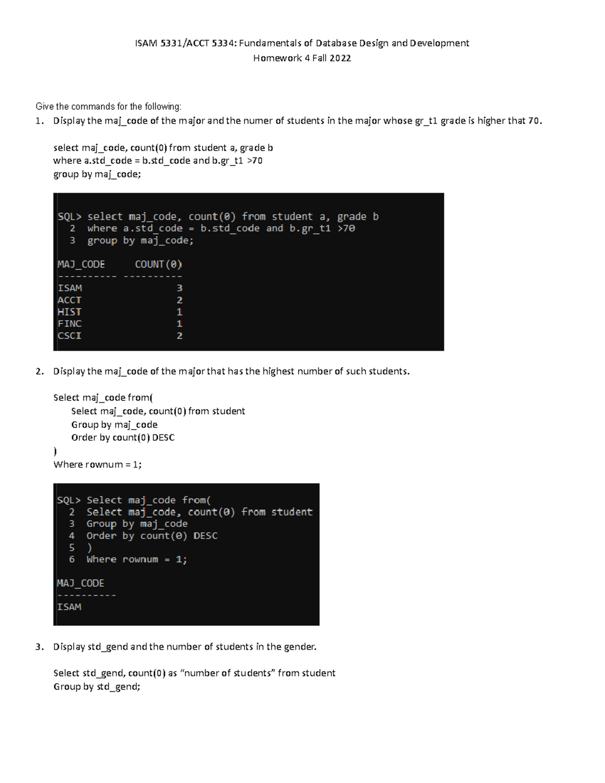 ISAM5331 5333 Ki Homework - ISAM 5331/ACCT 5334: Fundamentals of Database Design and Development ...