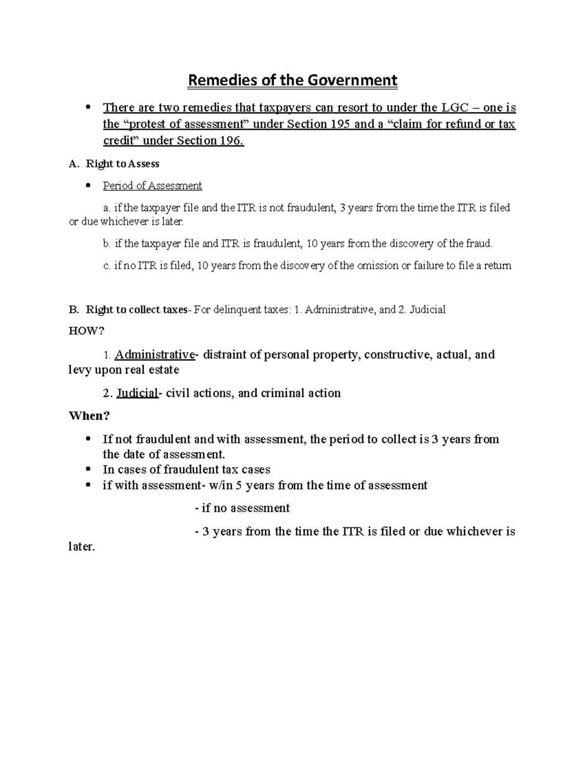 Remedies OF THE Government AND Taxpayer - Remedies of the Government ...