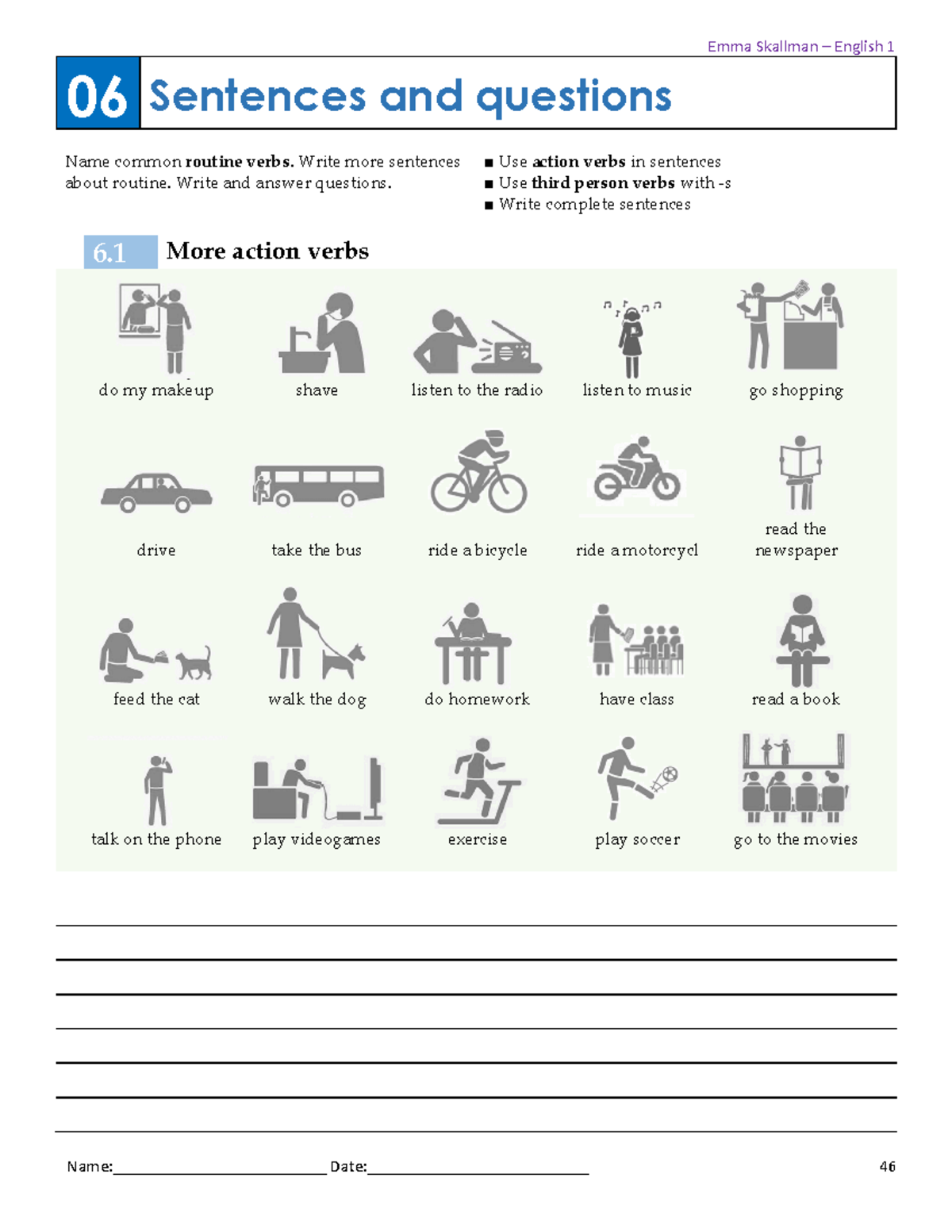 Booklet 6 - ingles tarea - 06 Sentences and questions Name common ...