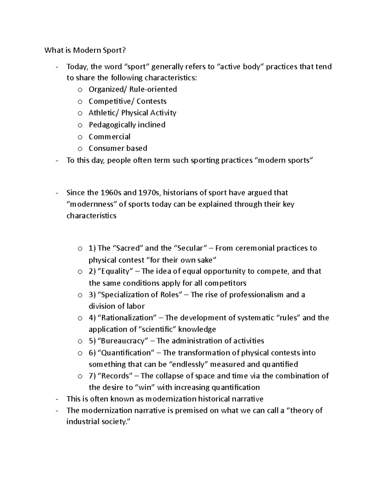 History of Sports in America Notes Pt 2 - What is Modern Sport? Today ...