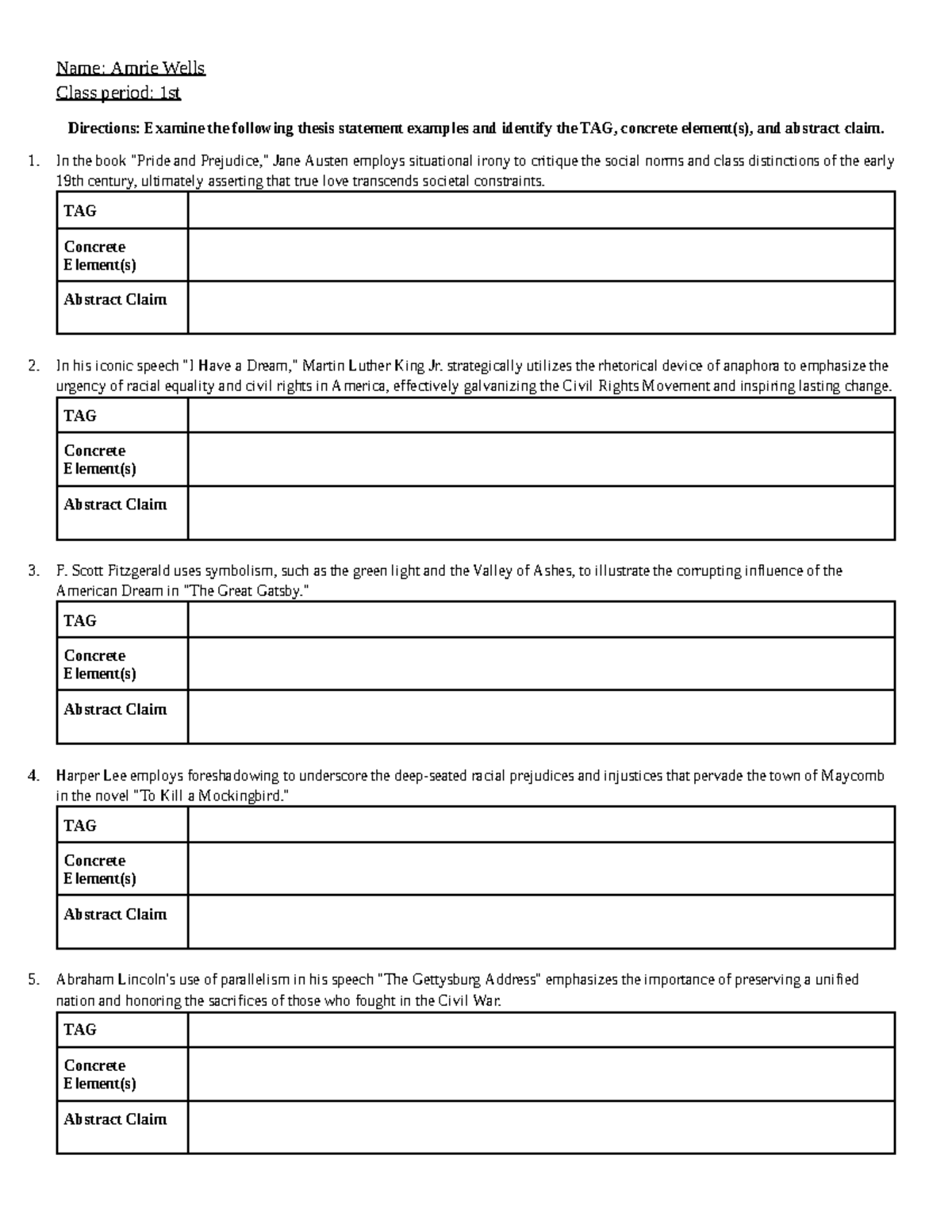Amrie Wells - [Template] Thesis Practice Activity - Google Docs - Name ...