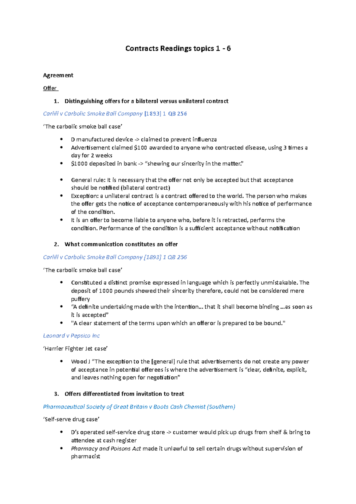 Contracts readings 1-6 - Contracts Readings topics 1 - 6 Agreement ...