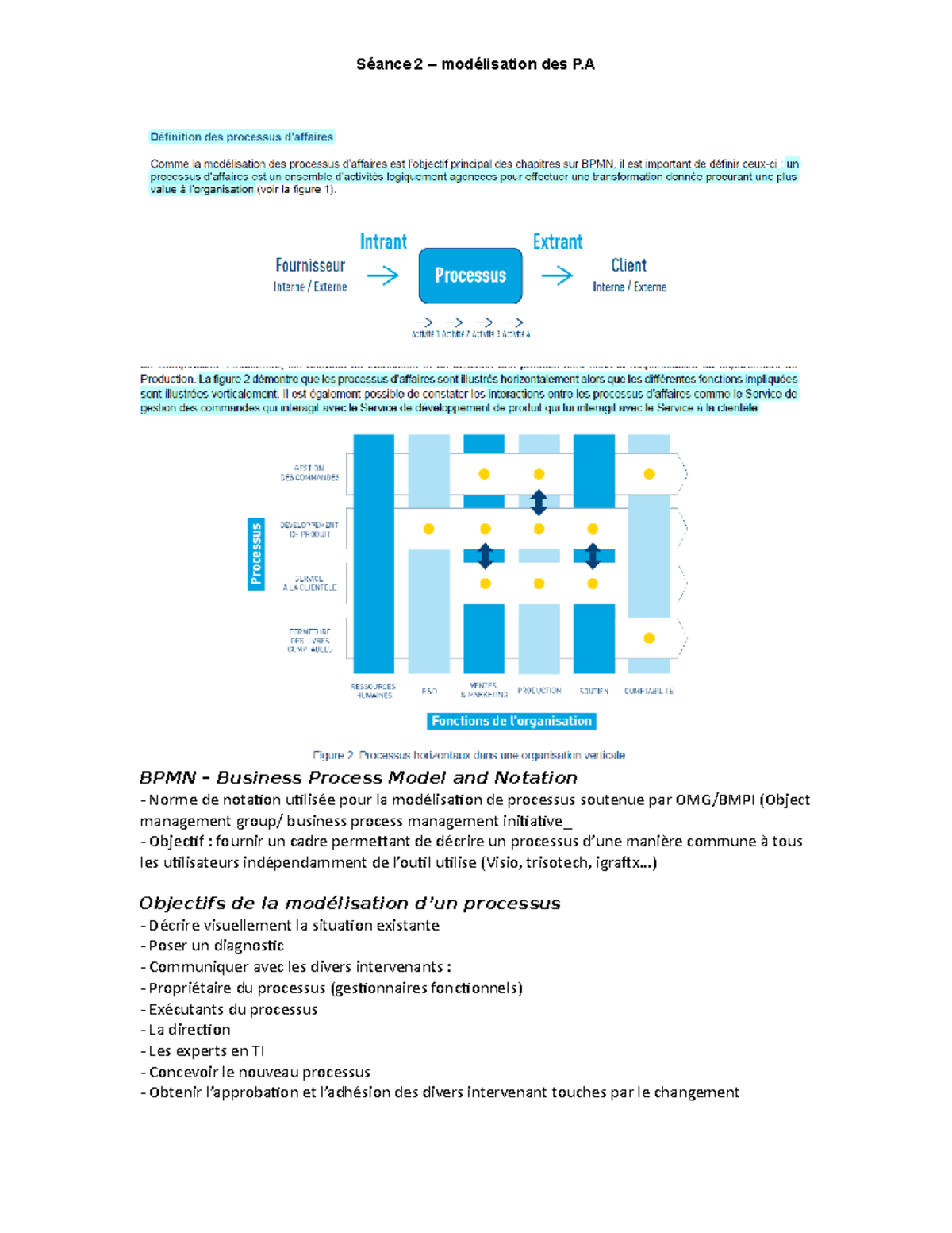 2-notes - Notes de la séance 2 - BPMN – Business Process Model and ...