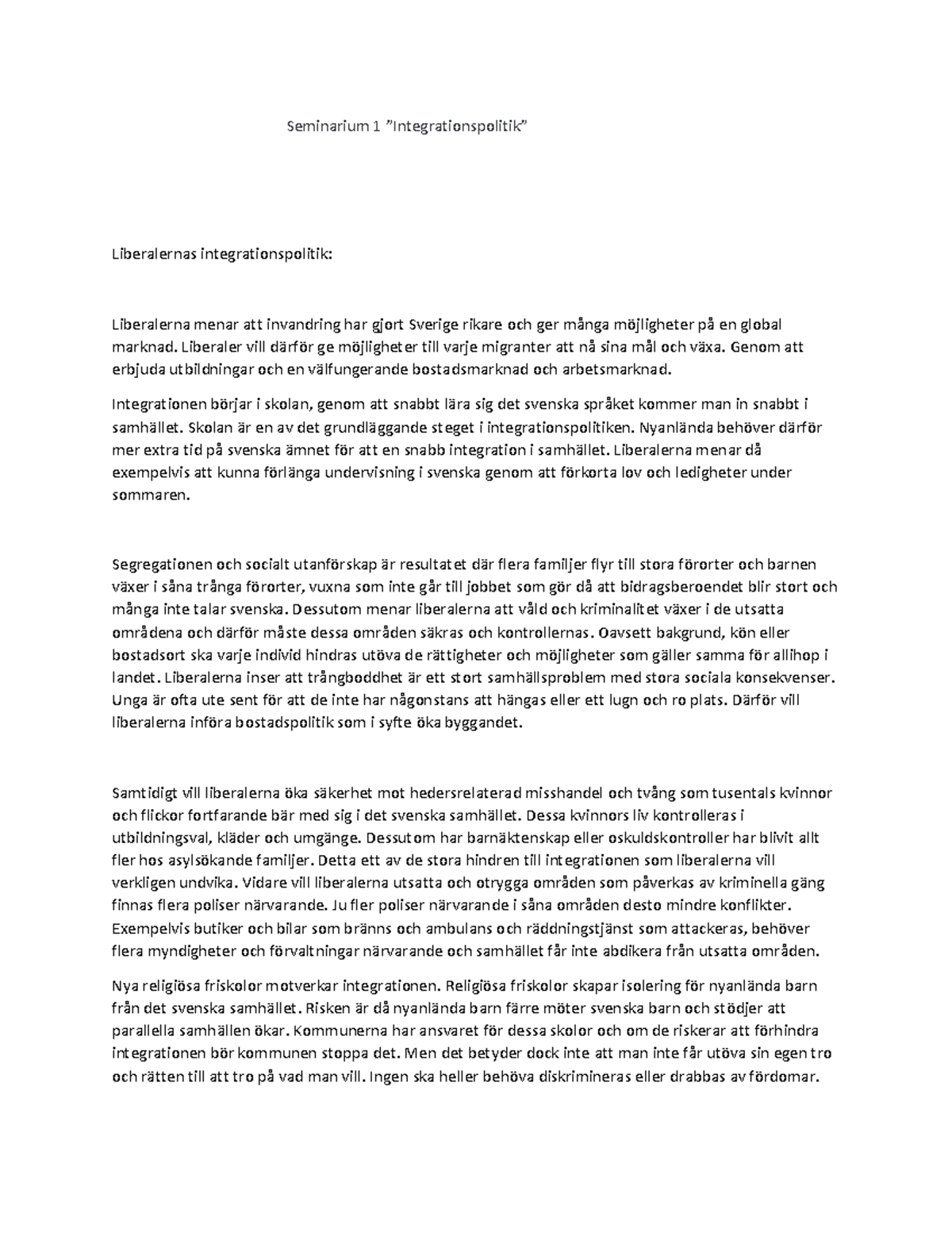 Dk 4 semi 1 IMER Integration, segregation och mångkultur - Seminarium 1 ...