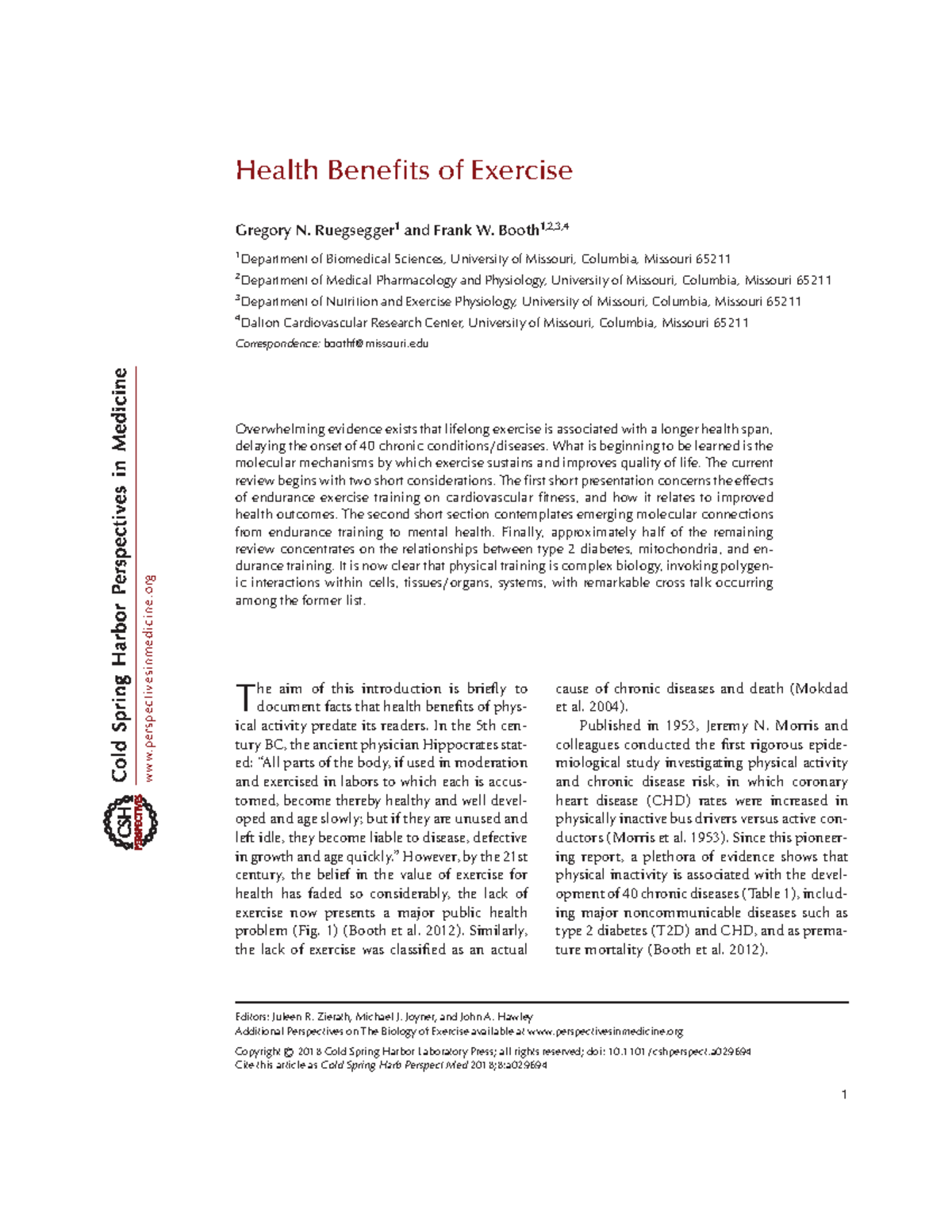 Cshperspectmed-BEX-a029694 - Health Benefits of Exercise Gregory N ...
