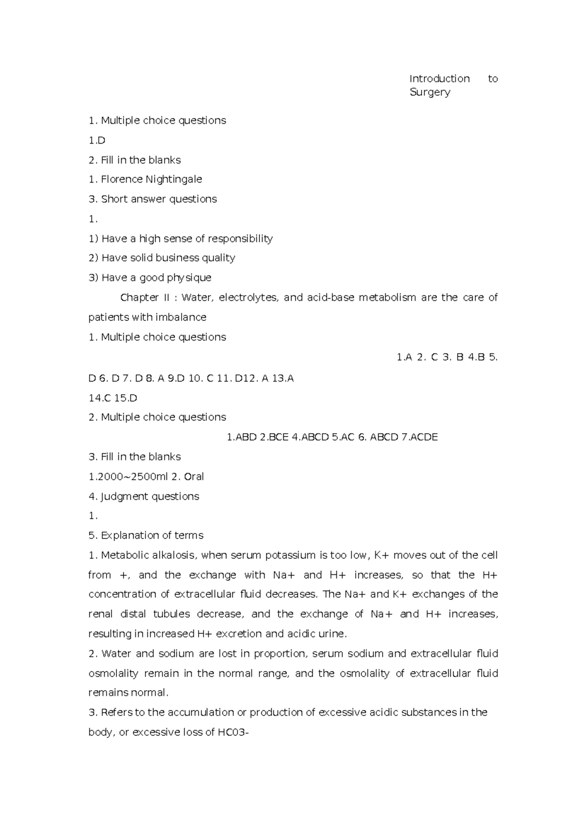 Introduction to Surgery - Introduction to Surgery Multiple choice ...