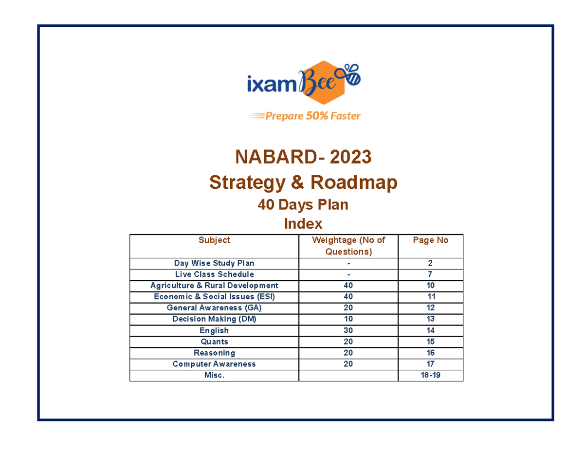 Nabard 40 Days Study Plan - NABARD- 2023 Strategy & Roadmap 40 Days ...