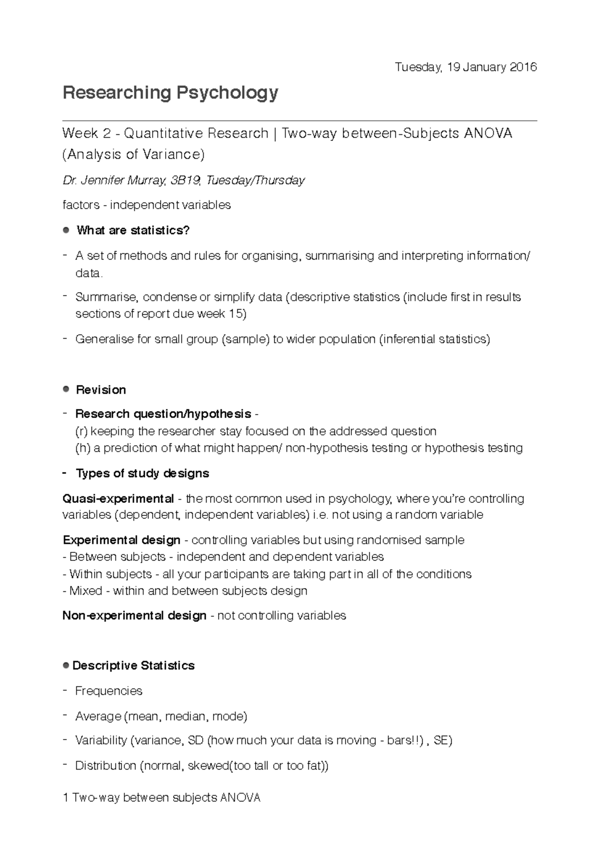 Researching Psychology Quantitative Week 2 - Researching Psychology ...